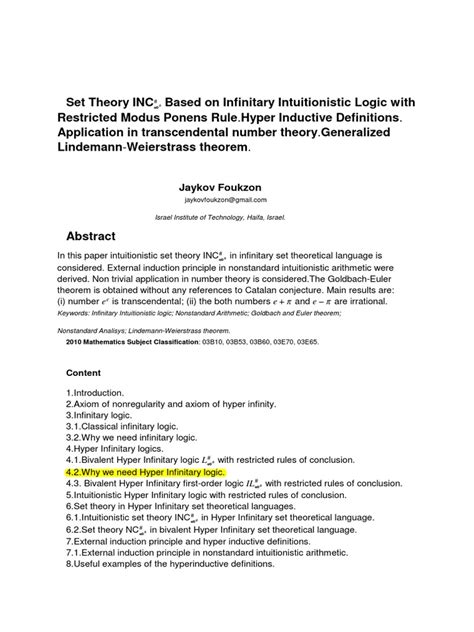 Jaykov Foukzon Content Pdf Mathematical Logic First Order Logic