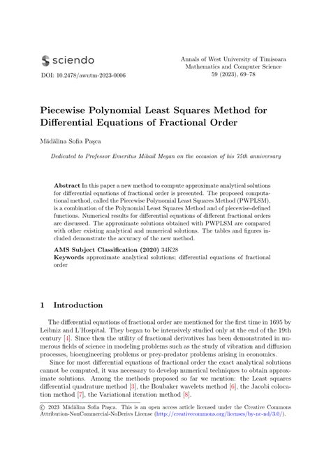 Pdf Piecewise Polynomial Least Squares Method For Differential
