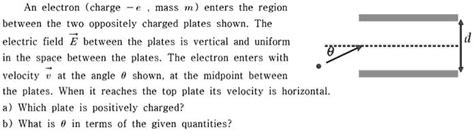 Solved An Electron Charge Mass Enters The Region Between The Two