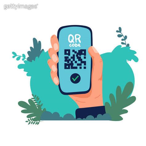 Banner Landidng Page Qr Code Scanning Icon In Smartphone Hand Holding Mobile Phone In Line