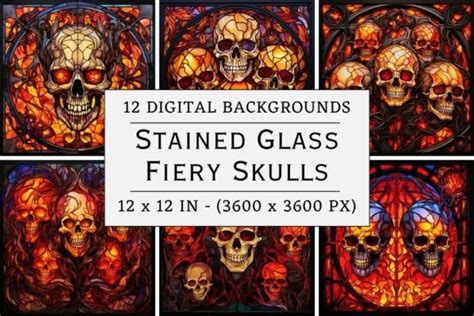 Stained Glass Fiery Skulls Graphic By Whimsy Girl Creative Fabrica