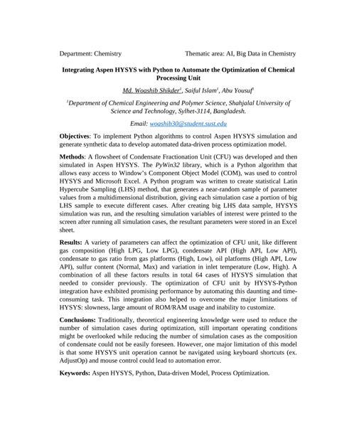 PDF Integrating Aspen HYSYS With Python To Automate The Optimization
