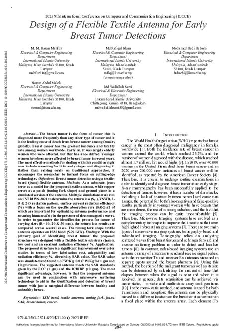 Pdf Design Of A Flexible Textile Antenna For Early Breast Tumor Detections M M Hasan Mahfuz