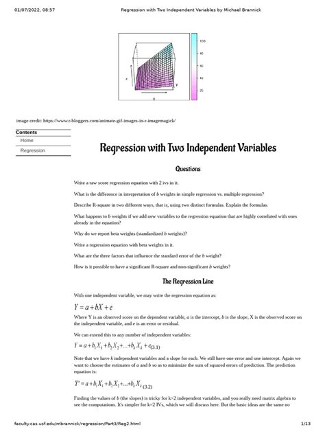 regression with two independent variables by michael brannick pdf regression analysis