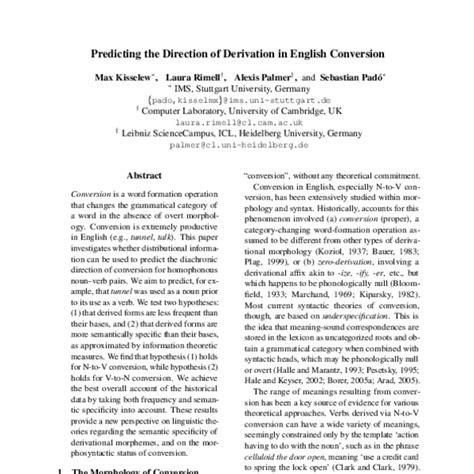 Predicting The Direction Of Derivation In English Conversion Acl Anthology