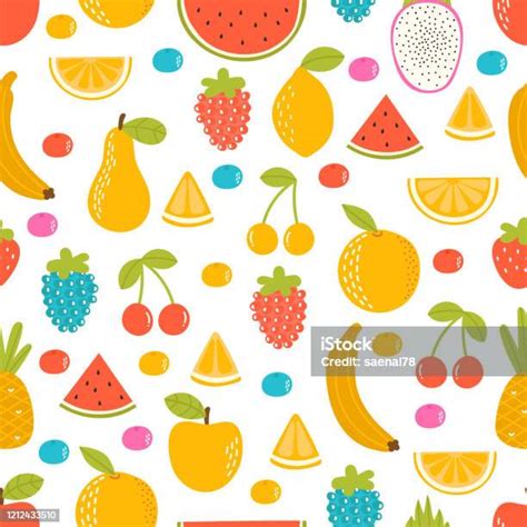 만화 손으로 그린 과일 원활한 패턴입니다 귀여운 배경 여름 열대 건강 식품 감귤류 과일에 대한 스톡 벡터 아트 및 기타 이미지 감귤류 과일 건강한 생활방식 건강한