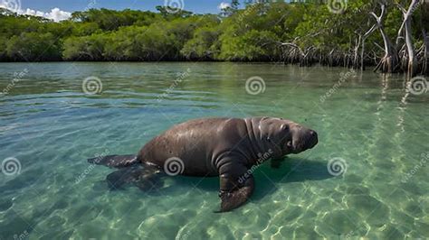 Mangrove Oasis A West Indian Manatee S Calm Habitat Stock Illustration