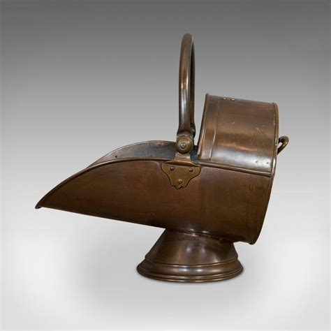 Antique Coal Scuttle English Copper Brass Fireside Bin Victorian