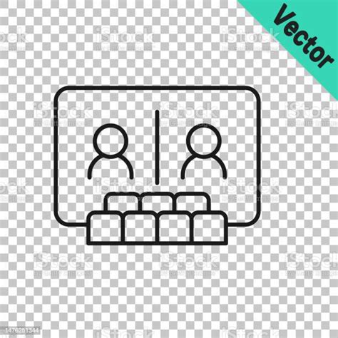 투명 한 배경에 격리 된 블랙 라인 비디오 채팅 회의 아이콘 온라인 미팅 업무양식홈 원격 프로젝트 관리 벡터 Brand Name Online Messaging