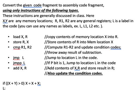 Solved Convert The Given Code Fragment To Assembly Code