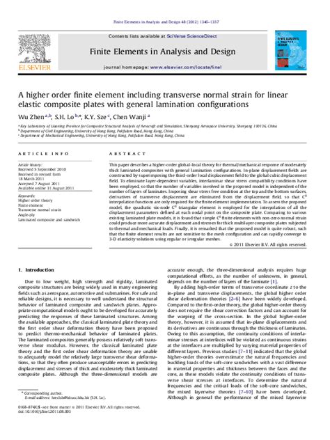 Pdf A Higher Order Finite Element Including Transverse Normal Strain For Linear Elastic
