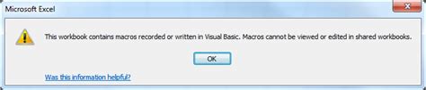 Sharing An Excel Workbook Renders Vba Unviewable And Conditional