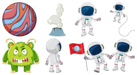 Premium Vector Set Of Space Cartoon Characters And Objects