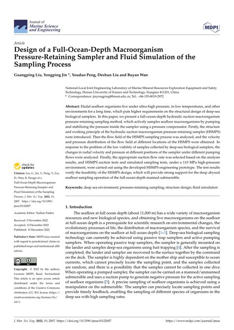 Pdf Design Of A Full Ocean Depth Macroorganism Pressure Retaining Sampler And Fluid Simulation