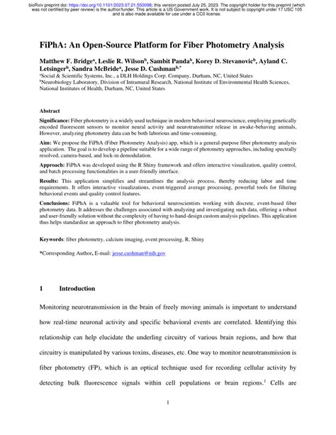 pdf fipha an open source platform for fiber photometry analysis