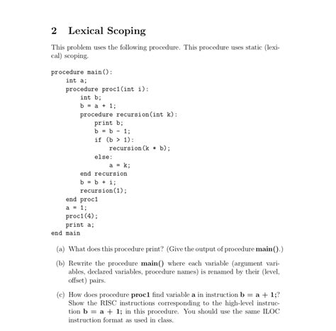 Solved 2 Lexical Scoping This Problem Uses The Following