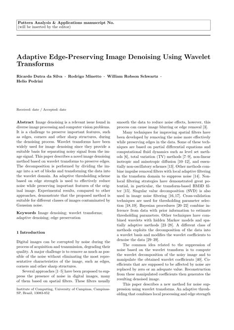 Pdf Adaptive Edge Preserving Image Denoising Using Wavelet Transforms