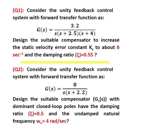 Solved Q1 Consider The Unity Feedback Control System With Chegg Com