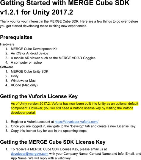 Merge Cube Sdk V121 Getting Started Guide
