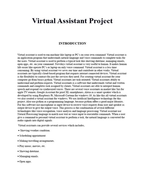 Virtual Assistant Project 1 Pdf Application Software Digital