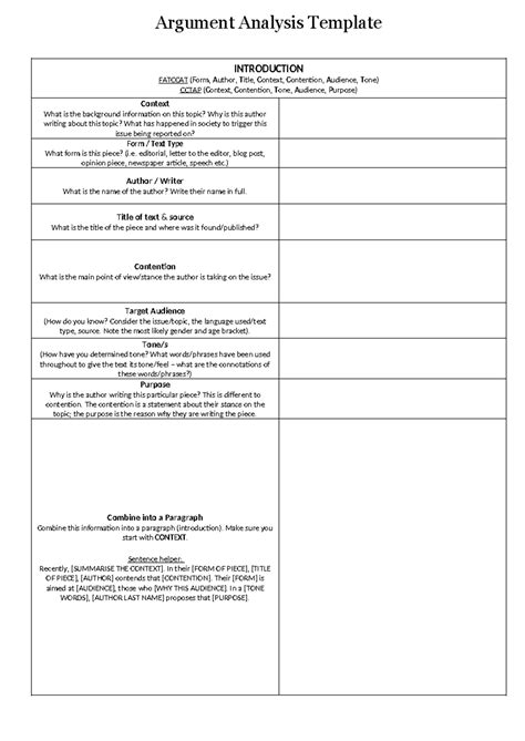 Argument Analysis Template Apee Method For Fatccat And Cctap Studocu