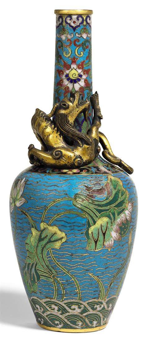 A Cloisonne Enamel And Gilt Bronze Chilong Vase Qing Dynasty 19th