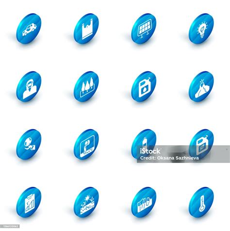 세트 비닐 봉지 태양 에너지 패널 잎이있는 전구 보호 마스크의 얼굴 지구 지구 숲 화산 폭발 용암 및 가솔린 아이콘캐니스터를 들고있는 손 벡터 3차원 형태에 대한 스톡 벡터