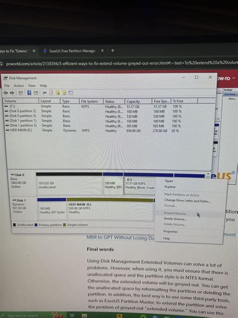 extend volume greyed out even with unallocated space r pchelp