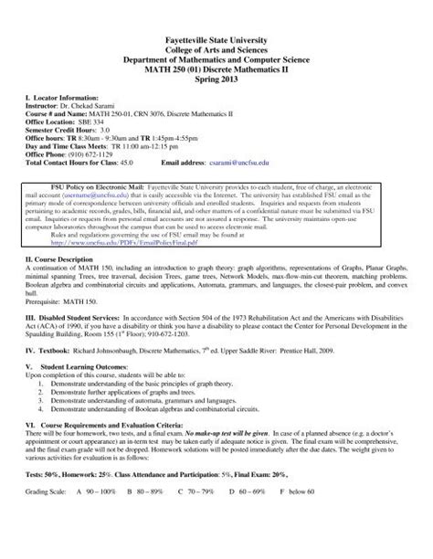 Math 250 Discrete Mathematics Ii Fayetteville State University