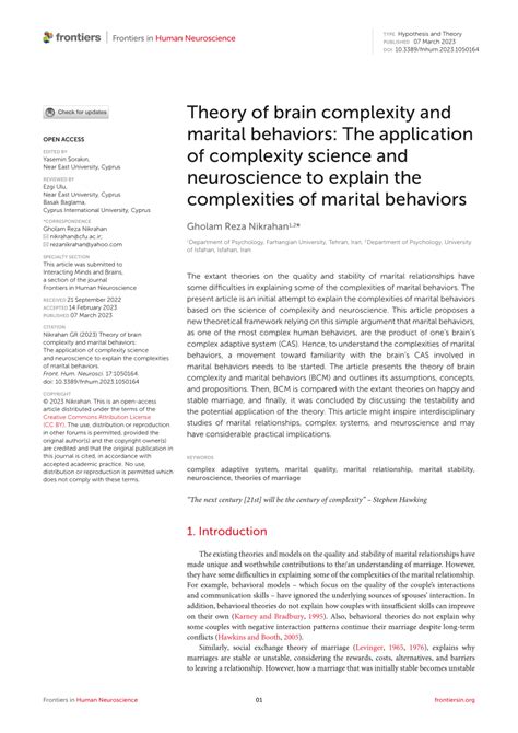 PDF Theory Of Brain Complexity And Marital Behaviors The Application Of Complexity Science