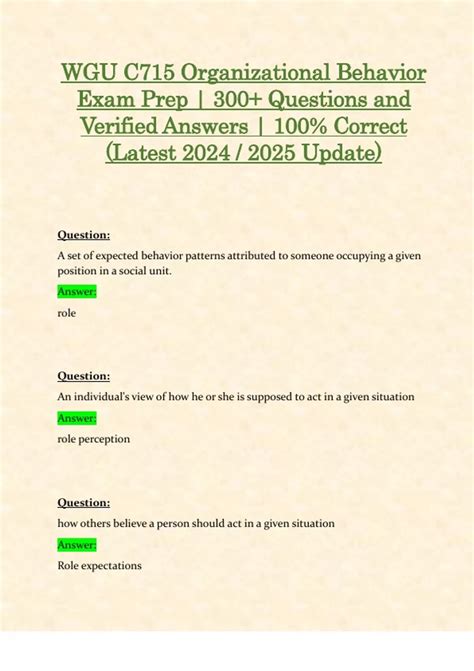 Wgu C715 Organizational Behavior Exam Prep 300 Questions And Verified Answers 100 Correct