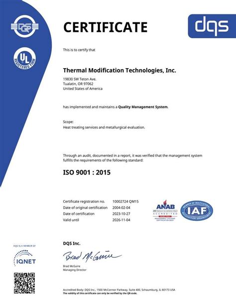 Certifications Thermal Modification Technologies