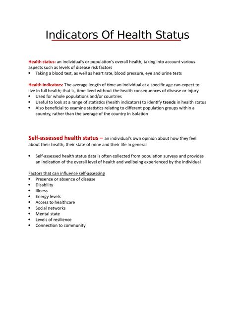 Indicators Of Health Status Indicators Of Health Status Health Status