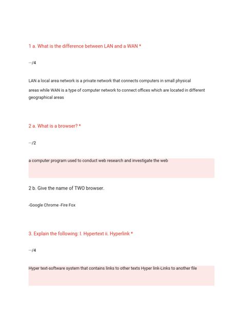 1 A What Is The Difference Between Lan And A Wan 2 B Give The Name Of Two Browser Pdf