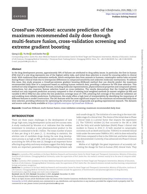 Pdf Crossfuse Xgboost Accurate Prediction Of The Maximum Recommended Daily Dose Through Multi