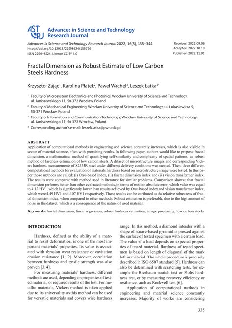 Pdf Fractal Dimension As Robust Estimate Of Low Carbon Steels Hardness