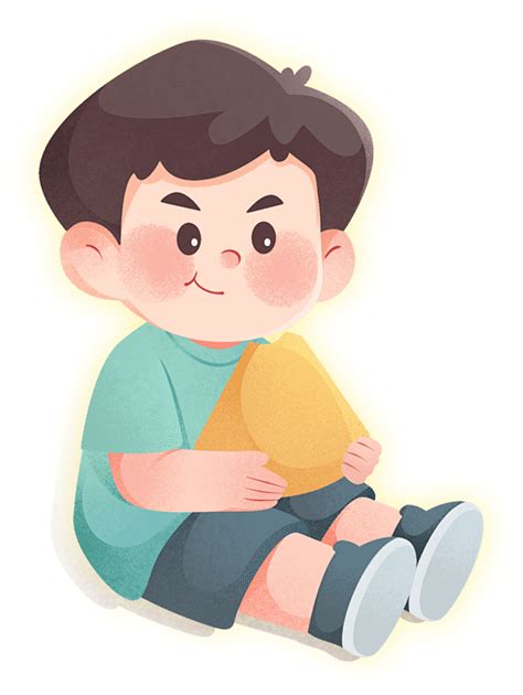 中秋节吃月饼渐变写实插画 吃月饼的男孩