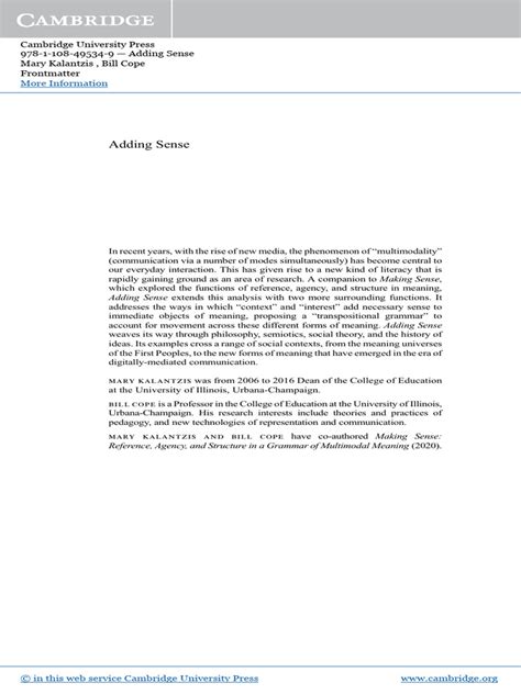 adding sense context and interest in a grammar of multimodal meaning by mary kalantzis bill cope