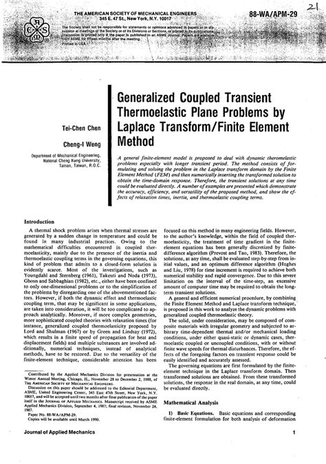 Pdf Generalized Coupled Transient Thermoelastic Plane Problems By Laplace Transformfinite