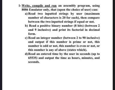 solved 1 write compile and run an assembly program using