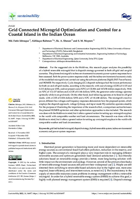 Pdf Grid Connected Microgrid Optimization And Control For A Coastal