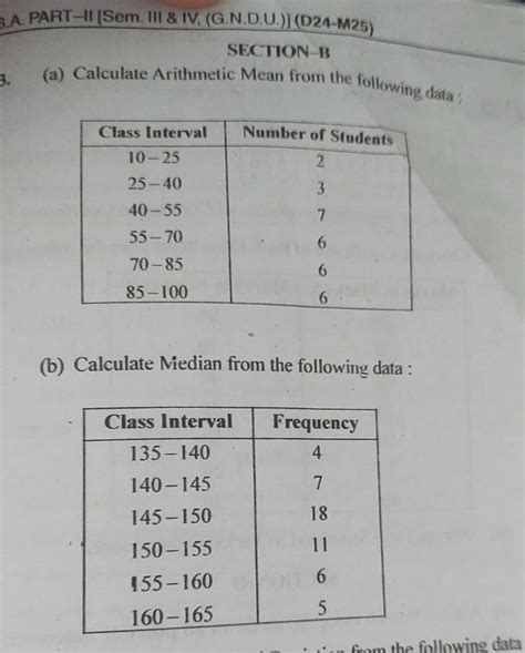 A Calculate Arithmetic Mean From The Following Data Class Interval