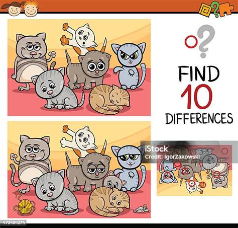 การค้นหาความแตกต่างการ์ตูนเกม ภาพประกอบสต็อก ดาวน์โหลดรูปภาพตอนนี้ ปริศนา เกมสันทนาการ