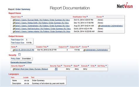 Cognos Report Documentation In Netvisn