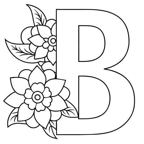 꽃과 함께 알파 B 색채 페이지 B 글자 디지털 윤 꽃 색칠 페이지 Abc 색채 프리미엄 벡터