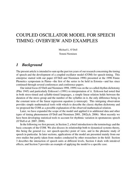 Pdf Coupled Oscillator Model For Speech Timing Overview And Examples