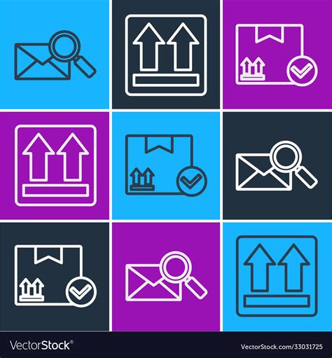 Set Line Envelope With Magnifying Glass Package Vector Image