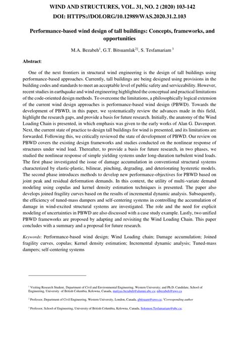 Pdf Performance Based Wind Design Of Tall Buildings Concepts