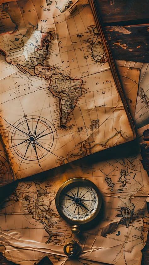 An Antique Map And Compass On Aged Paper Symbolizing Exploration And