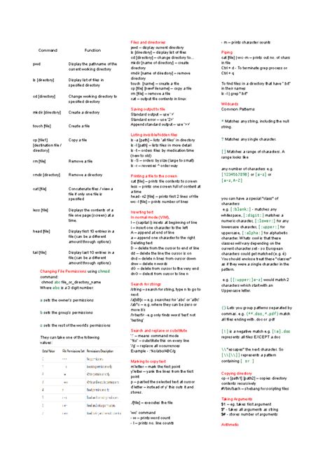 Web Systems Skills Test Sheet Command Function Pwd Display The Pathname Of The Current Working